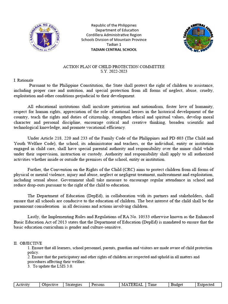 Child Protection Action Plan 2022-2023 | PDF | Child Abuse | Child ...