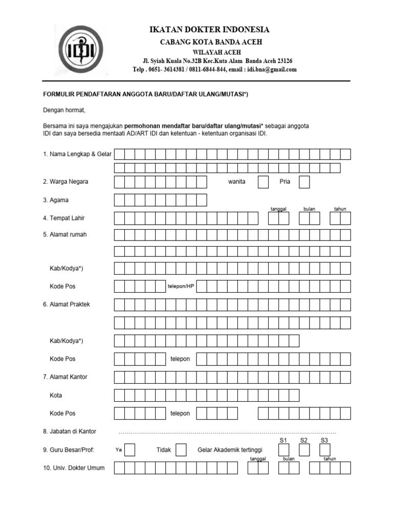 Form Keanggotaan IDI | PDF