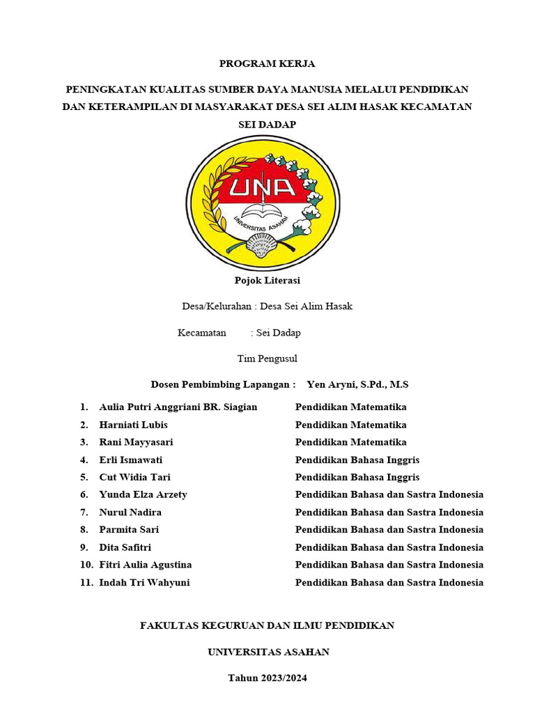 PROGRAM KERJA Pojok Literasi | PDF | Seni & Disiplin Bahasa