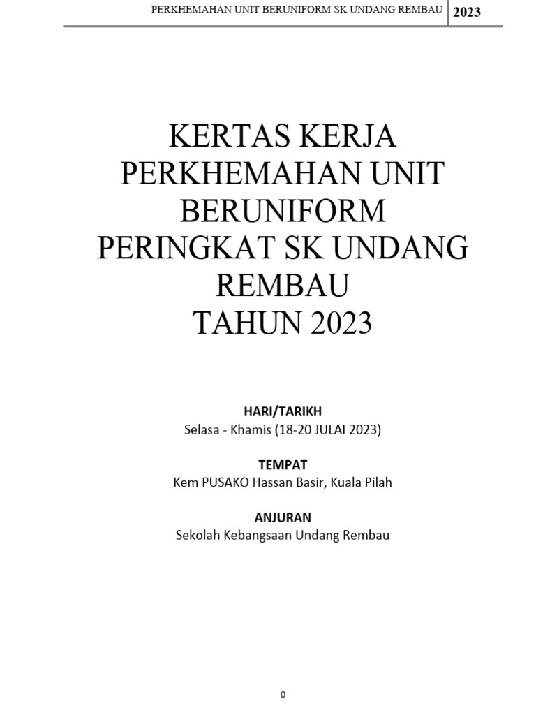 Kertas Kerja Perkhemahan Ub Skur 2023 | PDF