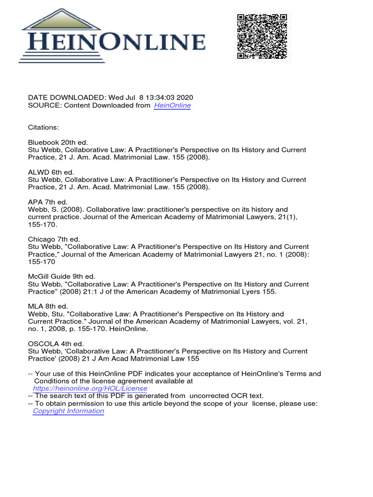 Collaborative Law A Practitioner Perspective On Its History and Current ... Collaborative Law A Practitioner Perspective On Its History and Current ...