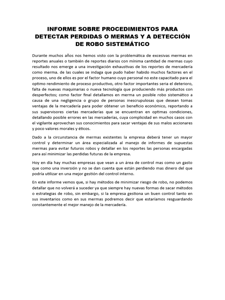 INFORME DE MERMA, | PDF