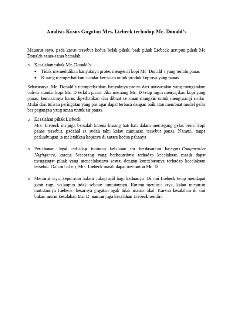 Analisis Kasus Liebeck vs McDonald's | PDF