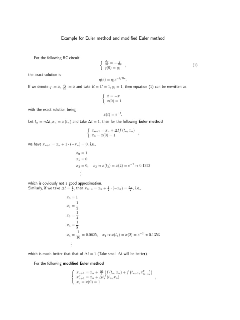 Example For Euler Method and Modified Euler Method | PDF | Mathematical Concepts | Algorithms