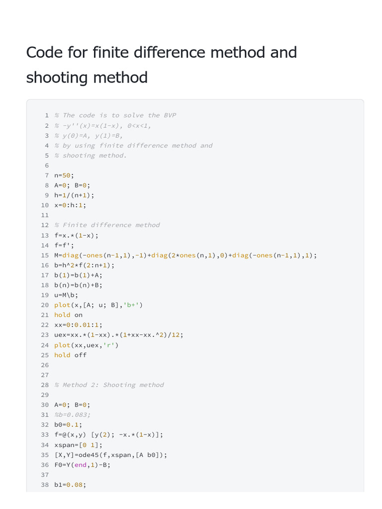 Code For Finite Difference Method and Shooting Method | PDF