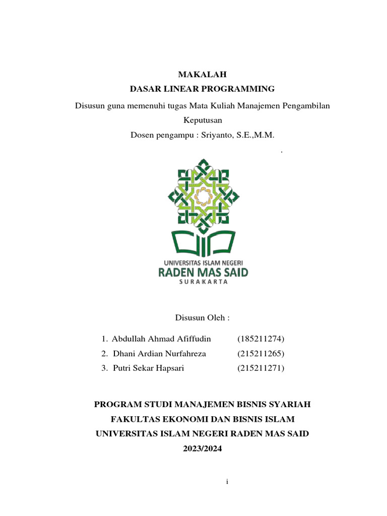 rev-KELP 2-DASAR LINEAR PROGRAMMING-MBS 5A | PDF | Seni | Komputer