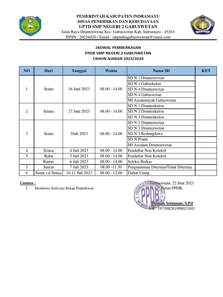 Revisi Jadwal Pemberkasan PPDB 2023 2024 | PDF