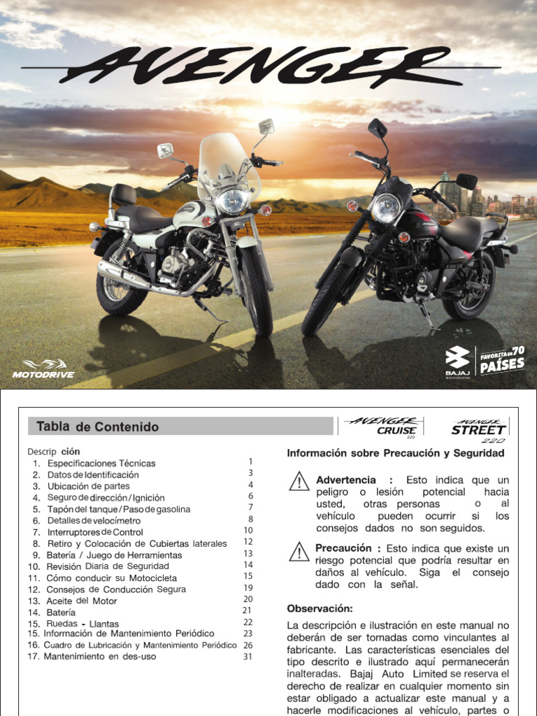 Manual Avenger 220 Cruise | PDF | Motocicleta | Vehículos