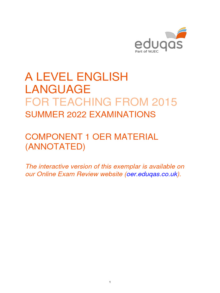 Component 1 A Level English Language Annotated Examples 2022 | PDF
