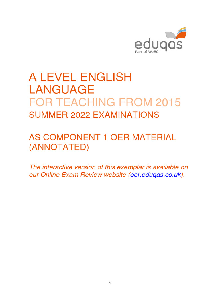 Component 1 As English Language Annotated Examples 2022 | PDF ...