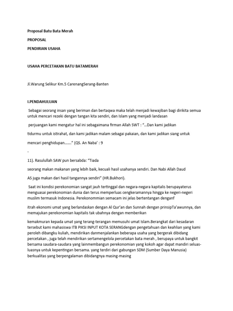 Proposal Usaha Batu Bata Merah | PDF