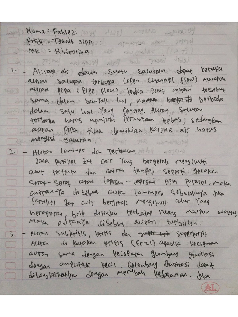 UTS - Hidrolika - Fahlezi - TSPL - Semester 2 | PDF