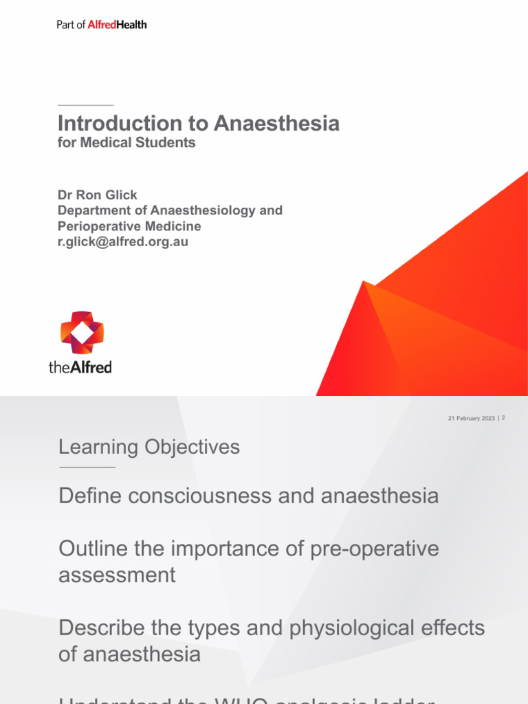 Introduction To Anaesthesia - 2023 - Slides Alfred | PDF | Anesthesia ...