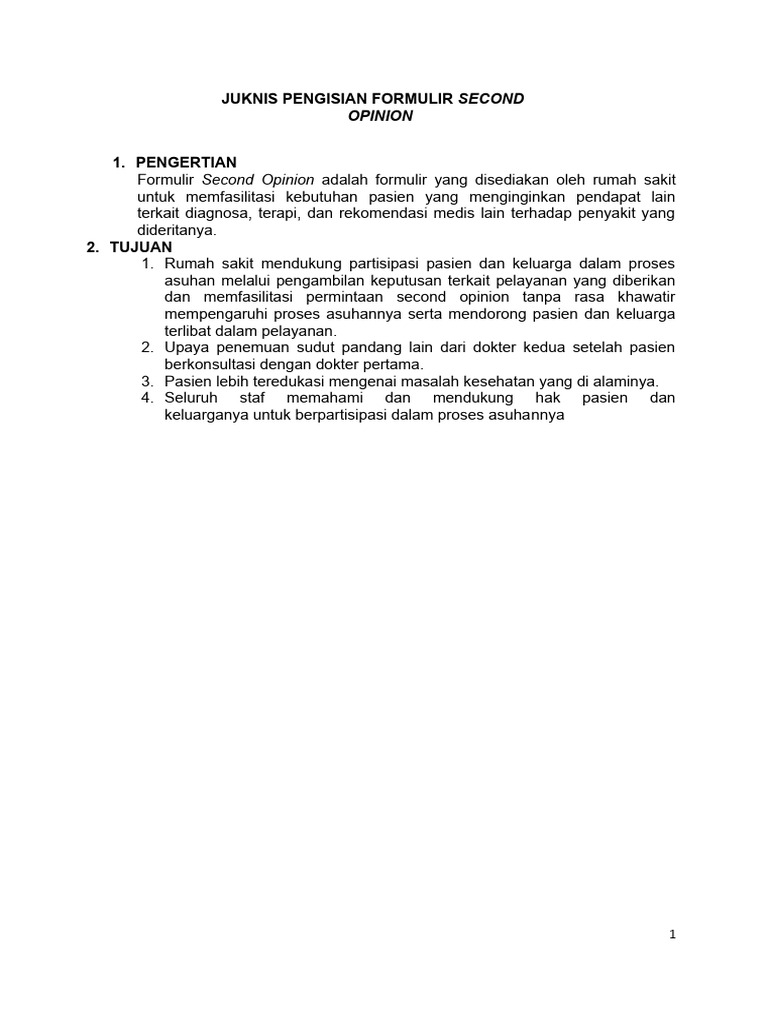 Juknis Pengisian Formulir Second Opinion | PDF | Pengembangan Diri | Kesehatan Holistik