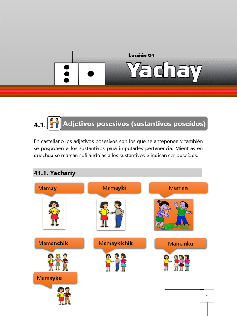 Adjetivos y pronombres posesivos en quechua | PDF | Adjetivo | Plural