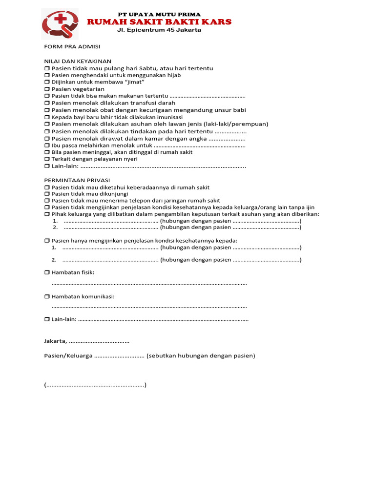 Form Pra Admisi | PDF