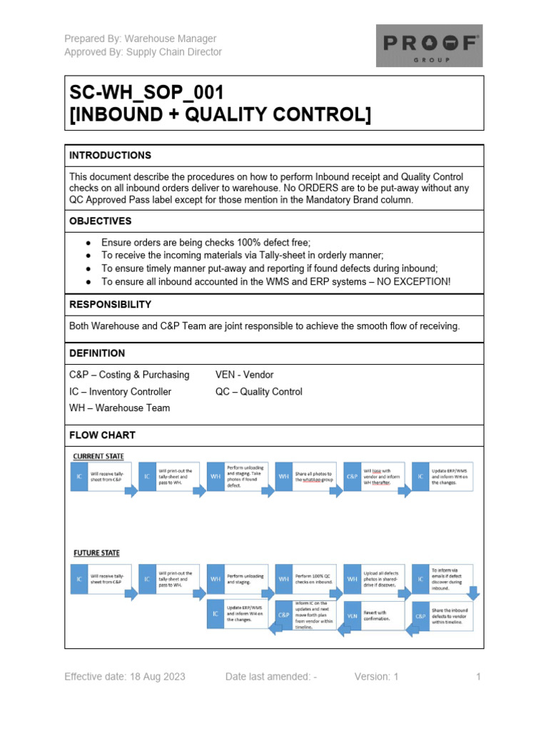 SC-WH - Sop - 001 Inbound + Quality Check | PDF | Warehouse ...