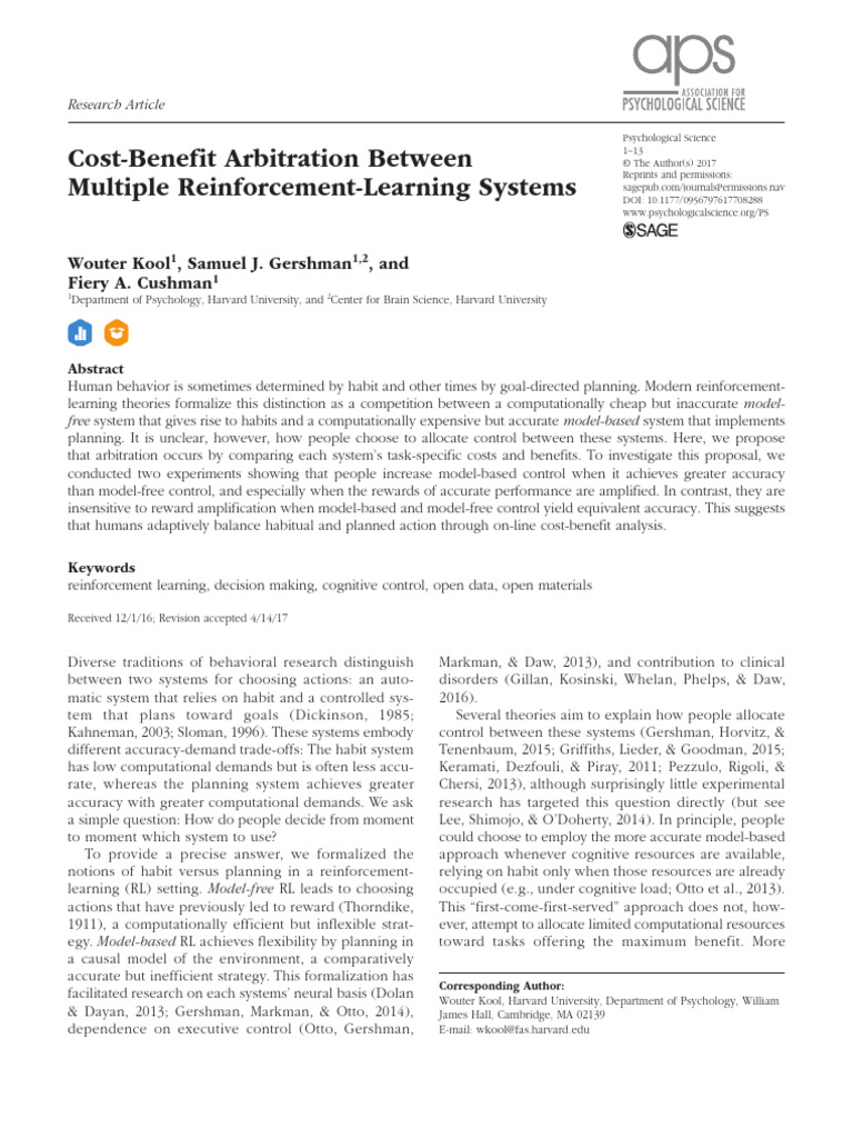 Cost-Benefit Arbitration Between Multiple Reinforcement-Learning ...