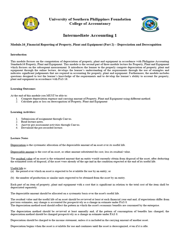 Depreciation and Derecognition of PPE | PDF | Depreciation | Fixed Asset