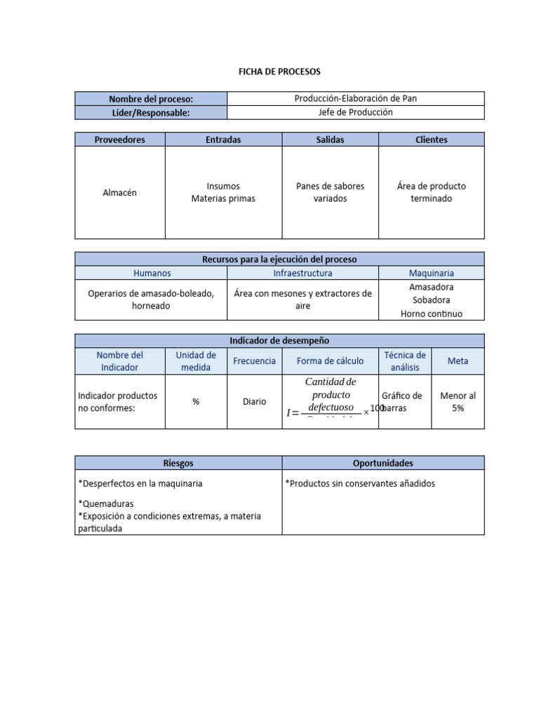 FICHA DE PROCESOS Word | PDF