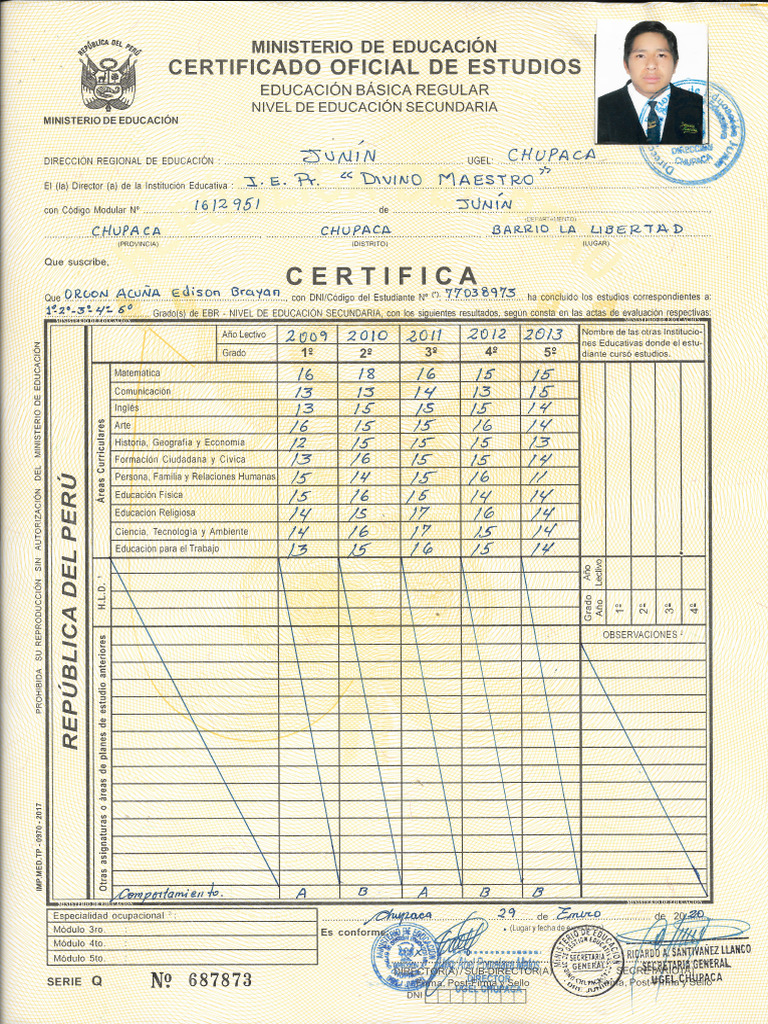 Certificado de Estudios Del 1ro Al 5to de Secundaria | PDF