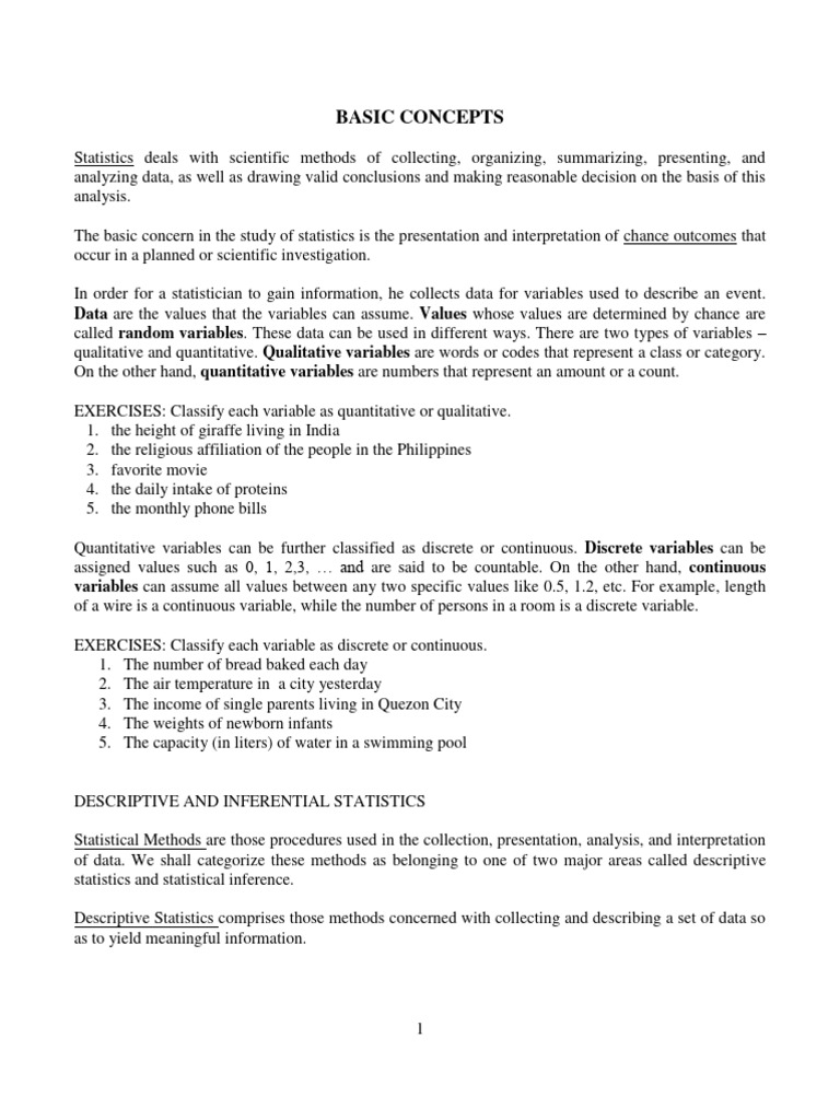 Basic Concepts 2 | PDF | Sampling (Statistics) | Statistics