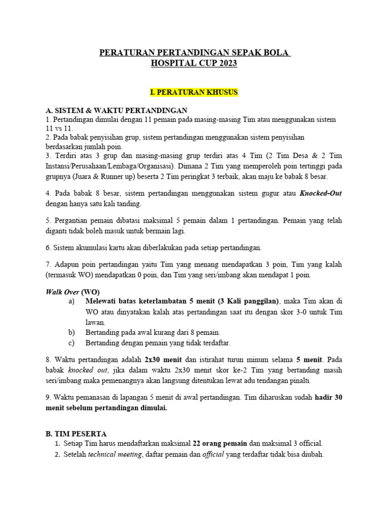 Aturan Pertandingan Hospital Cup 2023 | PDF