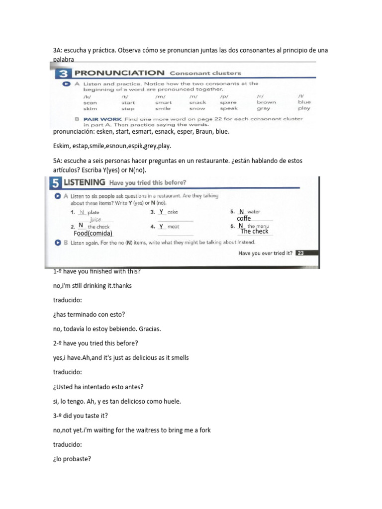 Tarea de Listening y Reading 4 y 5 | PDF | Cocina | Comida y bebida