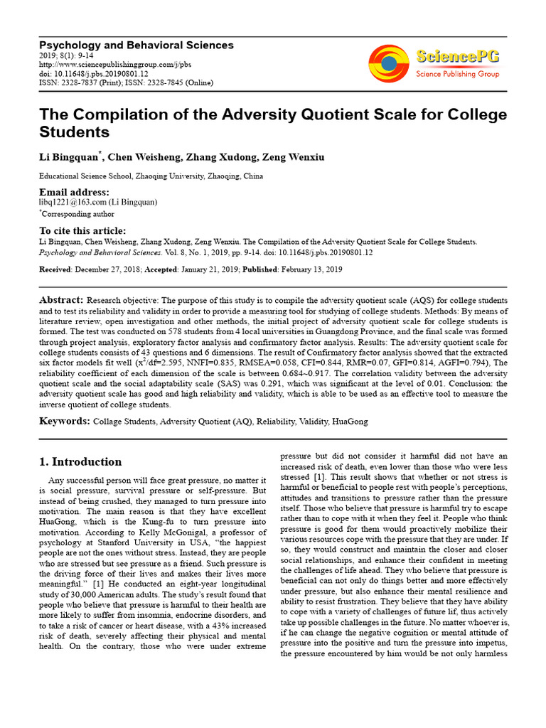 Adversity Quotient for Students | PDF | Factor Analysis | Feeling
