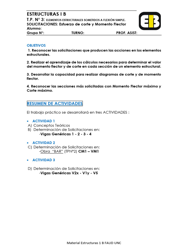TP3 Solicitaciones Guia | PDF | Viga (Estructura) | Doblar