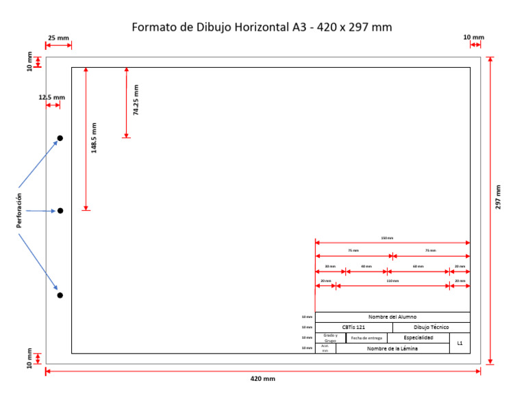 Formato A3 Horizontal - Márgenes y Cajetín | PDF
