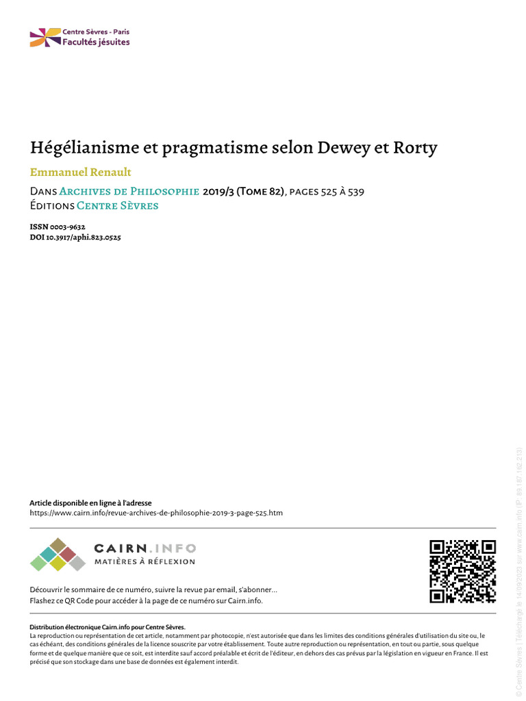 Emmanuel Renault - Hegelianisme Et Pragmatisme Selon Dewey Et Rorty ...