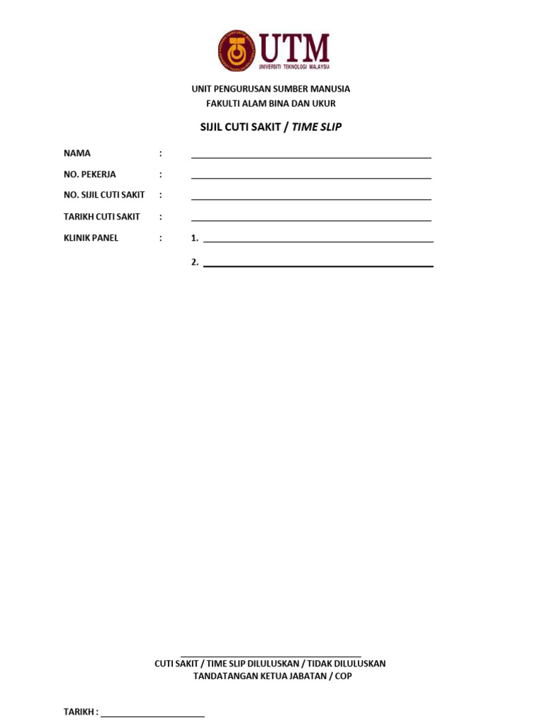 Borang MC Time Slip Fabu | PDF