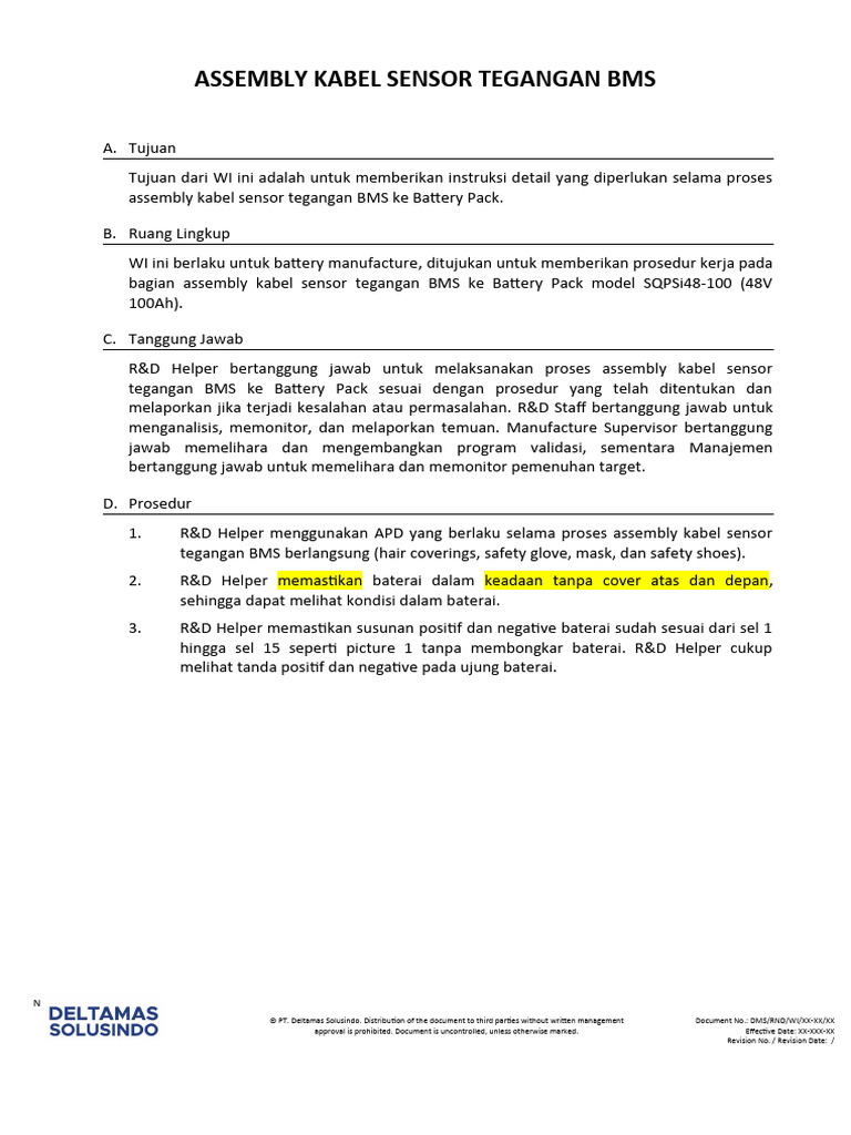 Assembly Kabel Sensor Tegangan Bms | PDF