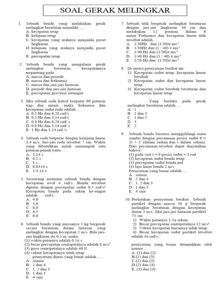 Soal Gerak Melingkar | PDF Soal Gerak Melingkar | PDF