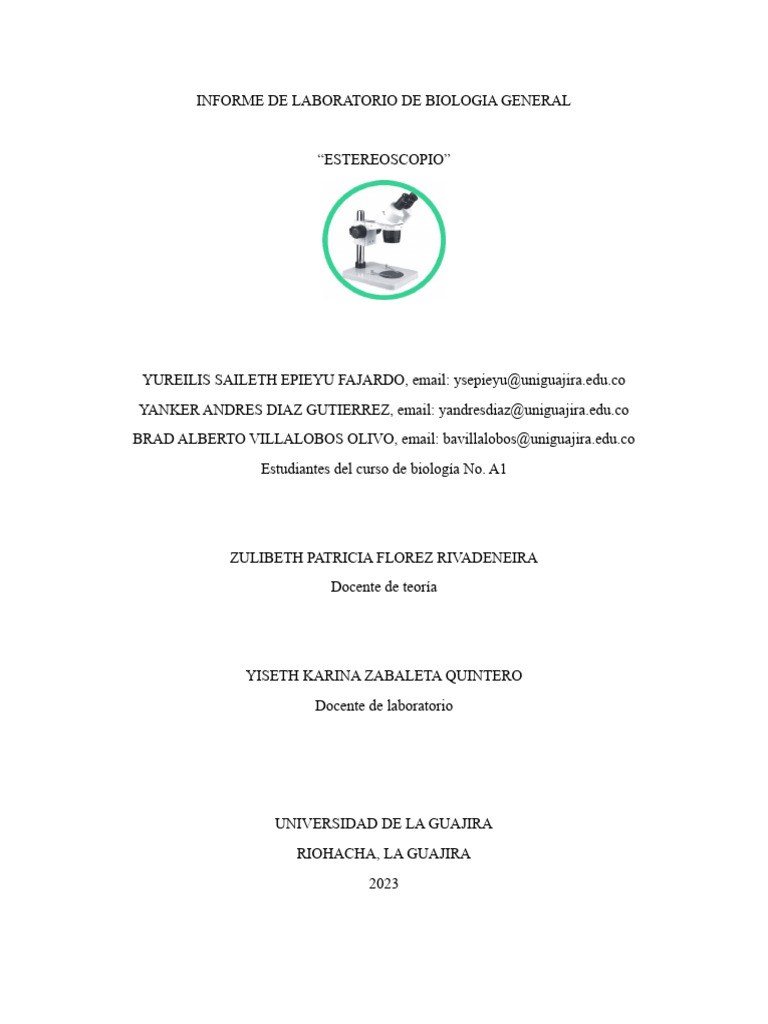 Informe de Laboratorio de Biologia General 1 | PDF | Imagen