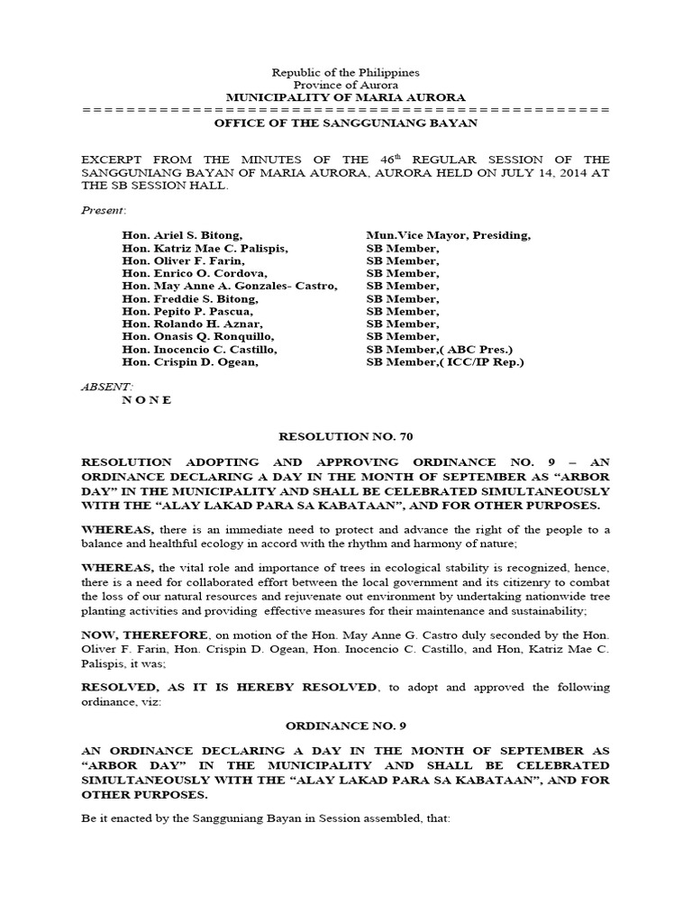Ordinance No. 9 - Arbor Day | PDF | Government