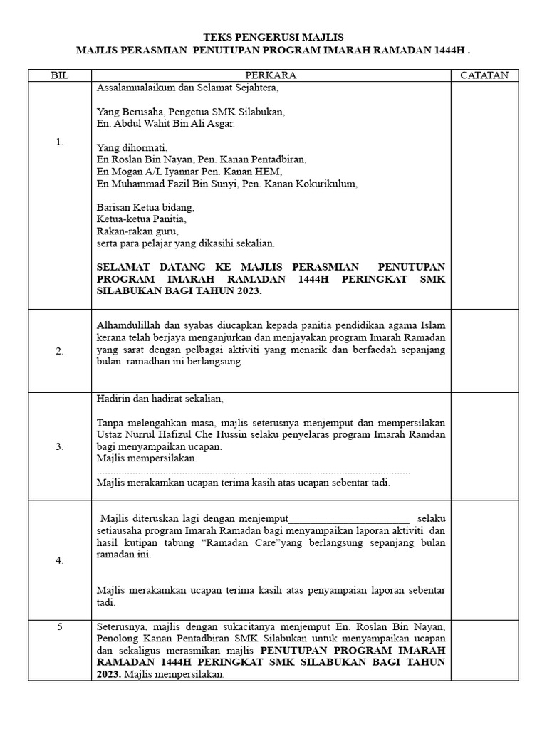 Teks Pengerusi Majlis | PDF