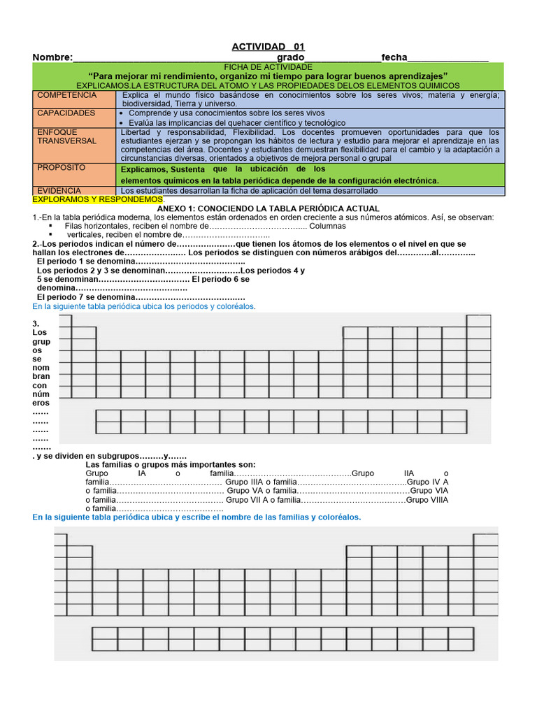 Actividad 01 Tabla Periodica | PDF | Tabla periódica | Química