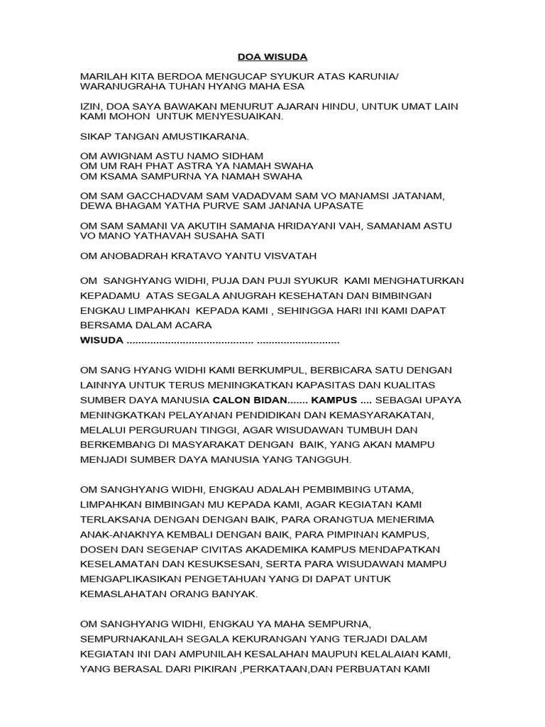Doa Syukuran Wisuda Hindu | PDF | Agama & Spiritualitas