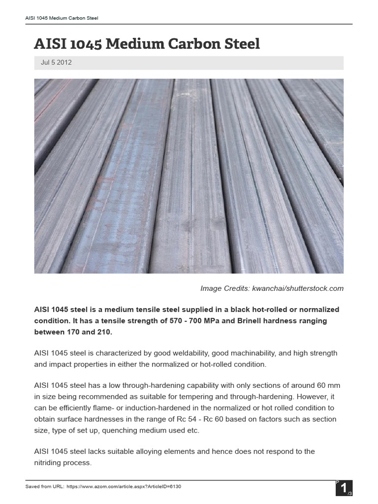 AISI 1045 Medium Carbon Steel | PDF | Steel | Heat Treating