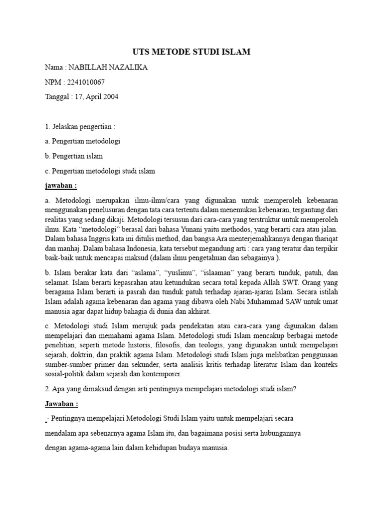 Uts Metode Studi Islam | PDF