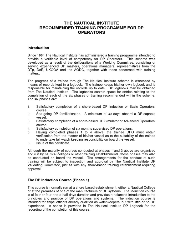 The NAUTICAL INSTITUTE - Recommended Training Programme For DP Training ...