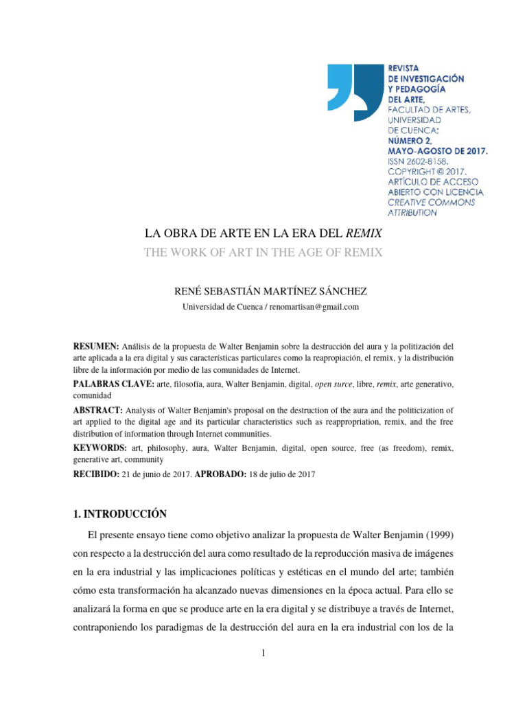5 La Obra de Arte en La Era Del Remix Autor René Sebastián Martínez ...