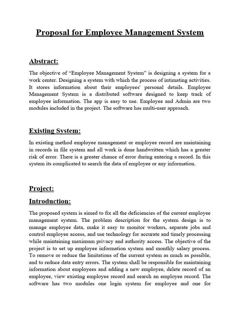 Proposal For Employee Management System | PDF | Business | Computers