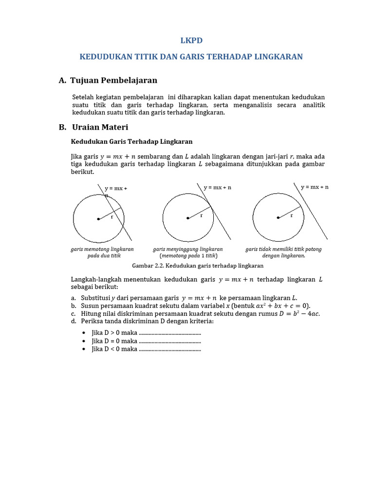 Kedudukan Garis Terhadap Lingkaran | PDF