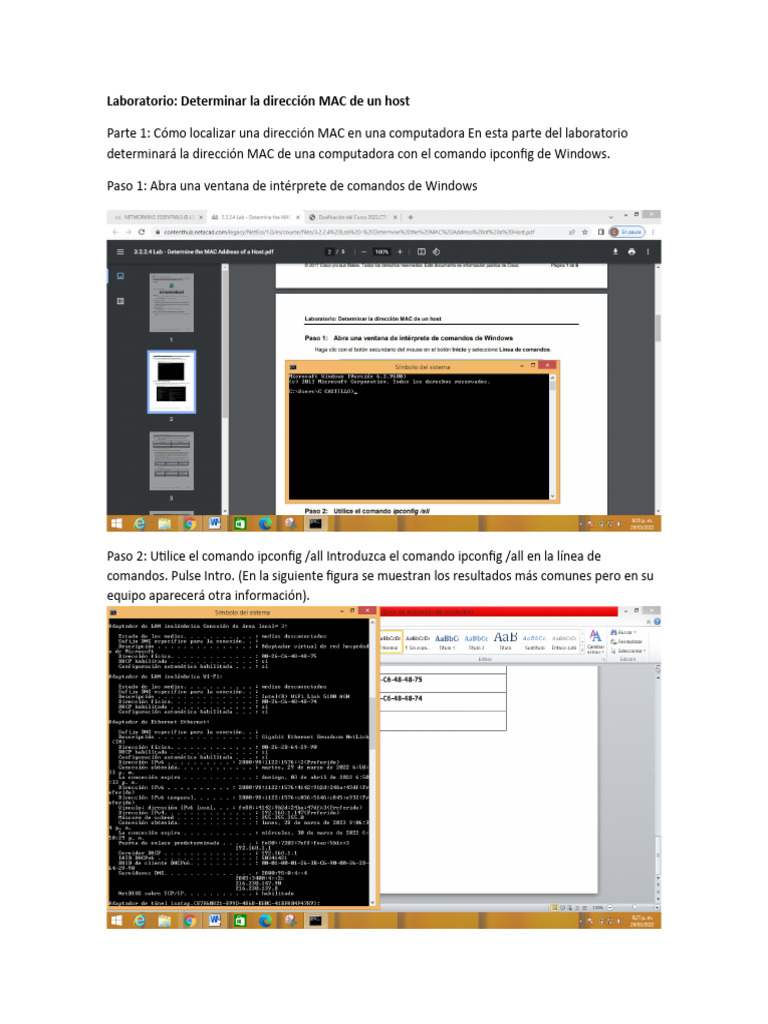 Laboratorio Determinar La Direccion MAC de Un Host | PDF | Controlador de interfaz de red ...