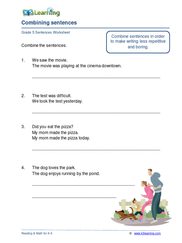 Grade 5 Sentence Combining Worksheet | PDF | Language Arts & Discipline