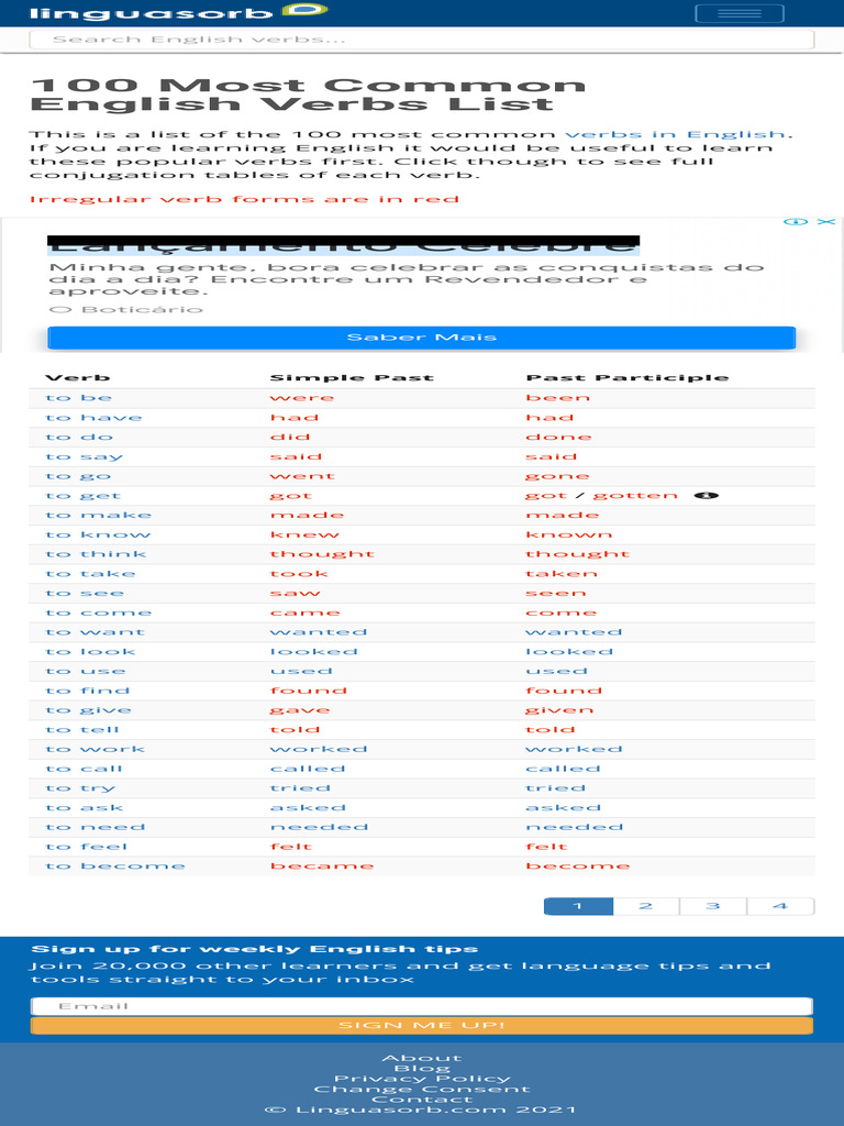 100 Most Common English Verbs List - Linguasorb | PDF