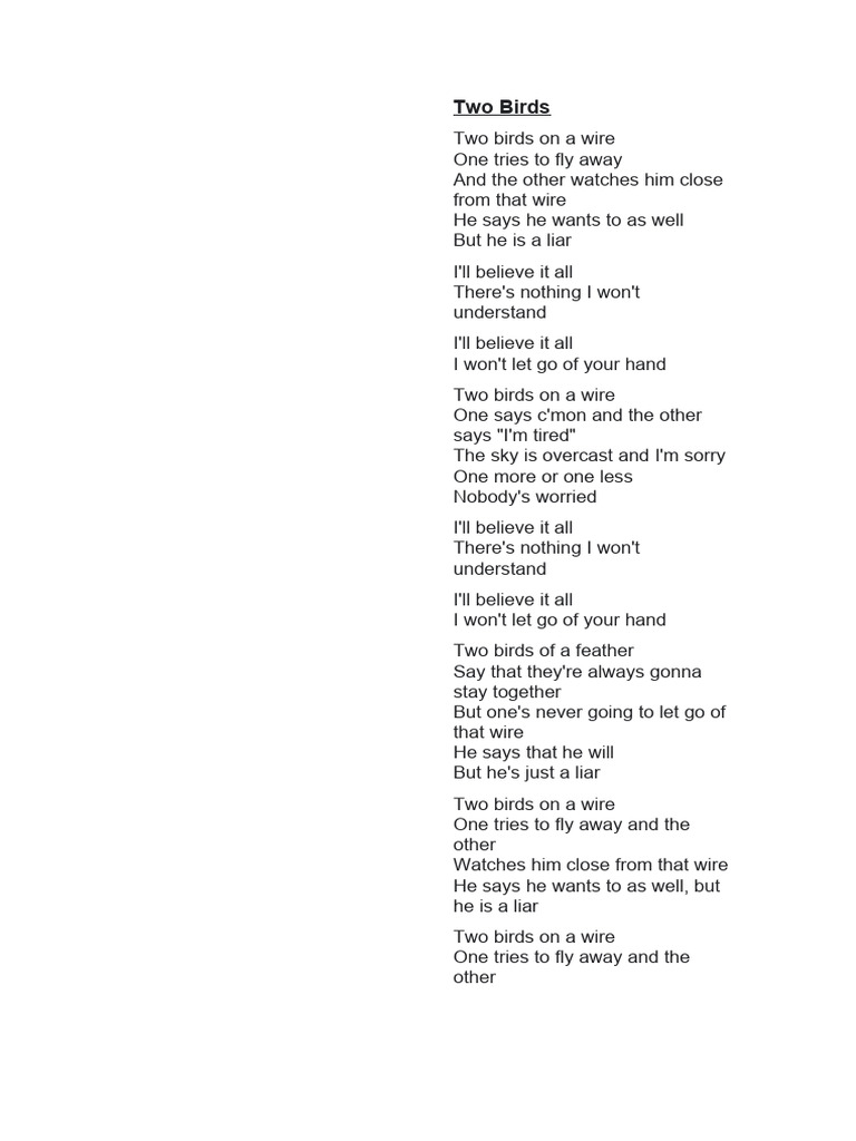 Two Birds on a Wire Lyrics | PDF | Art